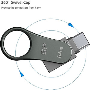 Silicon Power 128GB USB 3.0 / USB 3.1 (Gen1) Flash Drive (METAL) Dual Drive USB Type-C C80 Swivel USB Drive Ready for Smartphone Tablet and New Macbook (SP128GBUC3C80V1S)