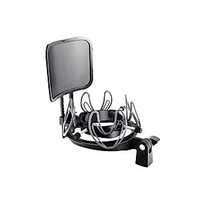 Universal Microphone Shock Mount with Pop Filter for Condenser Microphones Size at 21-62mm Anti-Vibration Mic Holder Clip(Black)