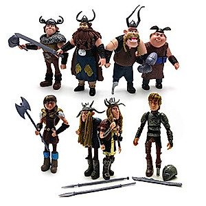 Toysvill Vikings - Action Figures - Hiccup, Astrid, Stoick, Gobber, Snotlout, Fishlegs, Tuffnut & Ruffnut Toys (Set of 8 pcs)