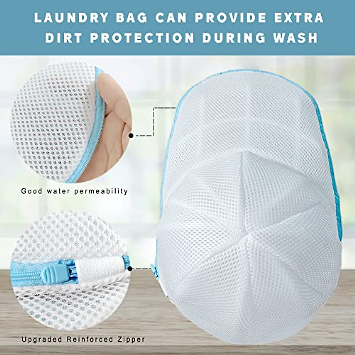 2 Pack Hat Washer for Washing Machine, Hat Washer for Baseball Caps with Mesh Bags, Hat Cleaner Frame Cage for Dishwasher, Anti Deformation Hat Rack Hat Holder Wash Protector (Blue-2pcs)