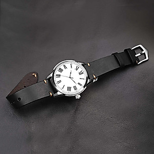 BISONSTRAP Men's Watch Bands, Hand-Stitched Leather Watch Straps, Quick Release, 20mm, Black with Silver Buckle