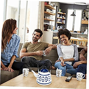 SECFOU Enamel Steel Handle Pot Retro Coffee Maker Espresso Machine White Stainless Steel Kettle Flute Kettle Tea Kettle Stovetop Kettle Stovetop Vintage Kitchen Kettle Household Teakettle