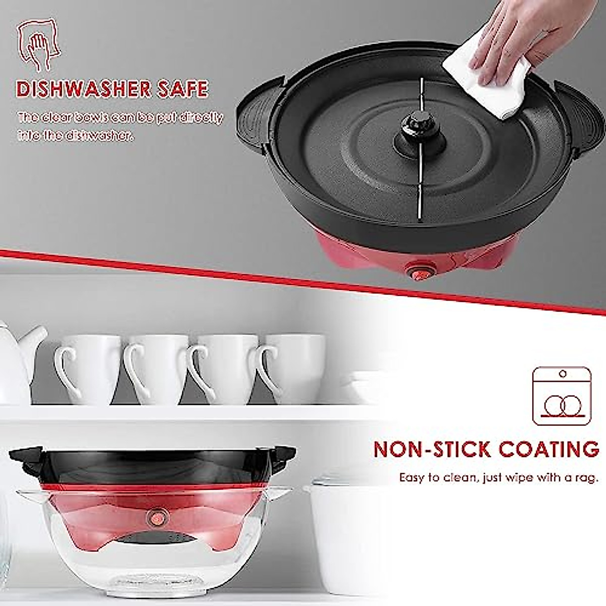 TLGREEN 6 Quart Popcorn Machine, Stir Crazy Popcorn Popper Machine, Electric Hot Oil Popcorn Maker Machine, with Nonstick Plate & Stirring Rod, Large Lid for Serving Bowl and Two Measuring Cups