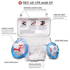 NOVAMEDIC First Aid CPR Mask Kit for Adult, Child and Infant, 8.3”x5”x”3.1”, Detachable Single Valve Pocket Resuscitator with Hard Case, Wall Mount and Vinyl Gloves