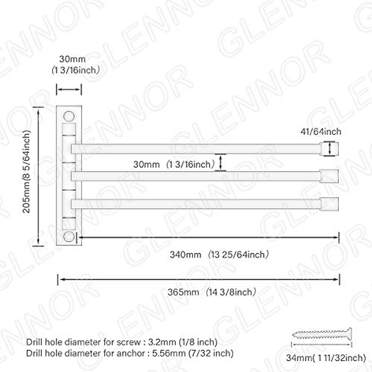 GLENNOR Swivel Towel Bar, SUS304 Stainless Steel Swing Out Towel Rack Brushed Finish Wall Mounted Space Saving Bar