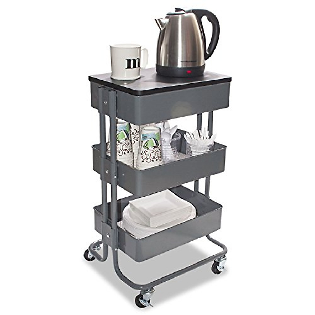 Vertiflex VF51025 Multi-Use Storage Cart/Stand-Up Workstation, 13.9w x 11.75d x 18.5-39.5h, Gray