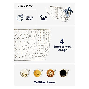 LE TAUCI Coffee Mugs 7 oz, Espresso Cups, Embossment Housewarming Gift, Ceramic Demitasse Cup for Double Shot, Latte, Cappuccino, Lungo, or As Kids Mugs with Handle - 2.7 inch, Set of 4, Arctic White