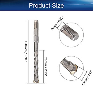 Auniwaig Masonry Drill Bit 12mm Carbide Tipped Rotary Hammer Bit Four Hollow Square Shank Impact Drill for Handling A Variety of Heavy-Duty Drilling Applications 1Pcs