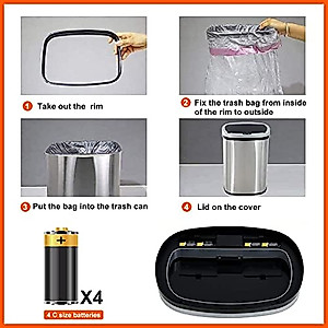 13 Gallon Trash Can Kitchen Garbage Can with Lid Touchless Sensor Waste Bin Stainless Steel Auto Slim for Home, Living Room, Bedroom, Office, 50 Liter