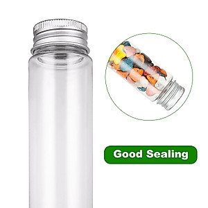 Acrux7 40 pcs Clear Flat Plastic Test Tube with Screw Caps 110ml - Flat-Bottomed Transparent Test Tube for Bath Salt Candy Storage (151 x 34 mm)