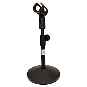 Clef Audio Labs Desktop Mic Stand with Adjustable Arm and Round Non-Slip Weighted Base for Recording, Podcasting, and Gaming with Universal Large Barrel Microphone Clip, Black