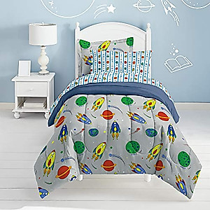 Dream Factory Space Rocket Ultra Soft Microfiber Comforter Set, Multi-Colored, Twin,2A745901MU