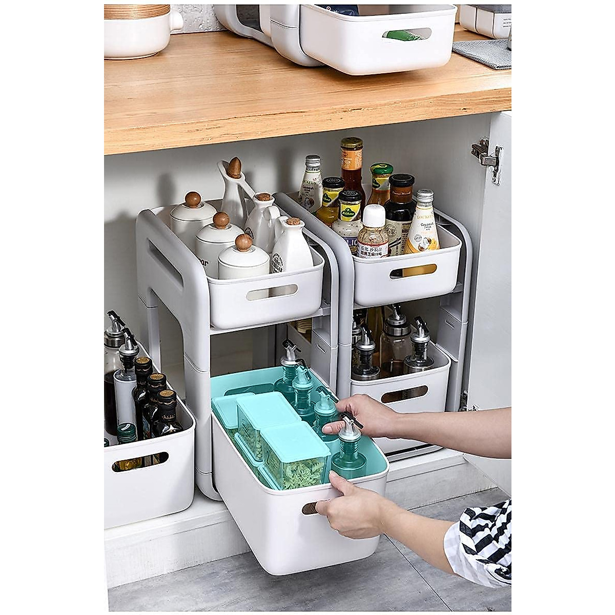 Amyup Set Of 8 Plastic Storage Bins,Versatile Kitchen Pantry Organization and Storage,for Plastic Storage Container Under Bed,Under Sink Bathroom Organizer (8 Pack, White)