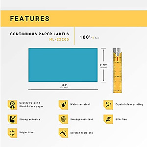 HOUSELABELS Compatible with DK-2205 Replacement Roll for Brother QL Label Printers; Blue Continuous Length Labels; 2-4/9" x 100 feet (62mm*30.48m) - 1 Roll