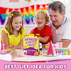 pigipigi Scratch Paper Art for Kids - 60 Pcs Rainbow Magic Scratch Off Art Crafts Set Supply Drawing Note Kit for Girls Boys Toddler Party Favor Activity Game Birthday Christmas Easter Toy Gift