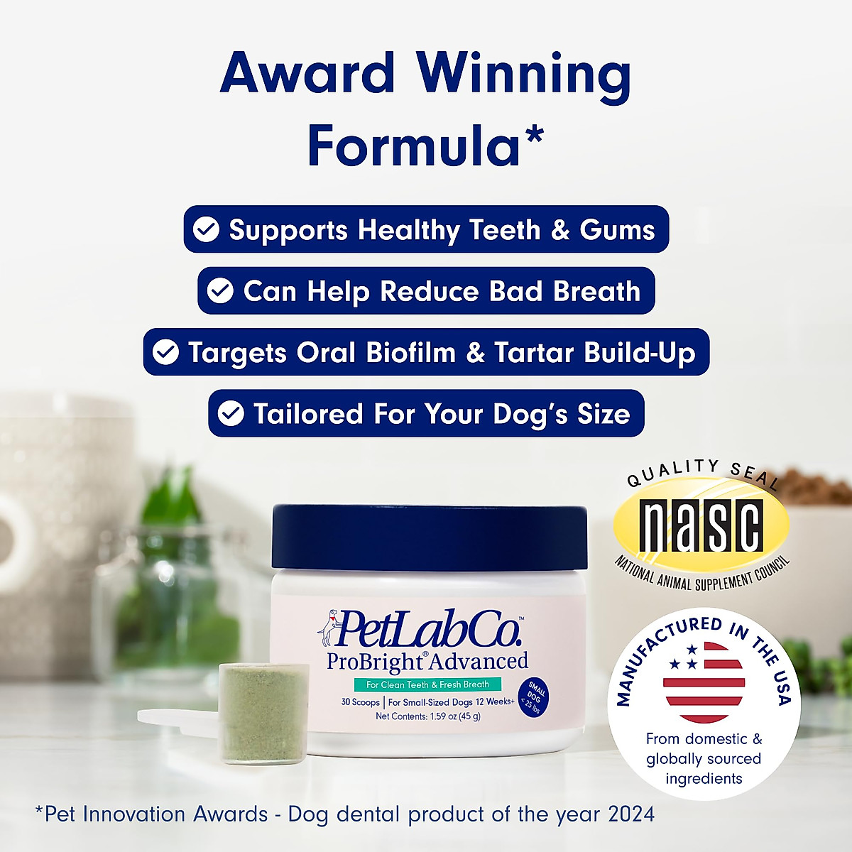 PetLab Co. ProBright Advanced Dental Powder - Dog Breath Freshener - Teeth Cleaning Made Easy – Targets Tartar & Bad Breath - Formulated for Small Dogs