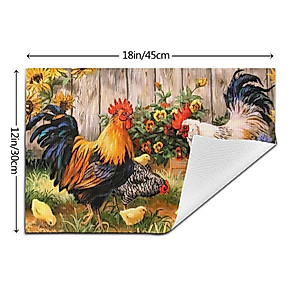 BOKEKANG Rooster Hen and Chickens Placemats Set of 4 PVC Roosters Table Mats Non-Slip Heat Resistant Chicken Place Mats Washable for Home Kitchen Dining Table