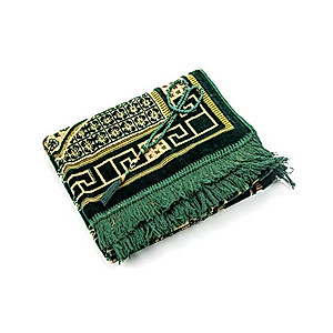Luxury Velvet Muslim Prayer Rug with Prayer Beads | Janamaz | Sajadah | Soft Islamic Prayer Rug | Islamic Gifts | Prayer Carpet Mat, Velvet Fabric, Green