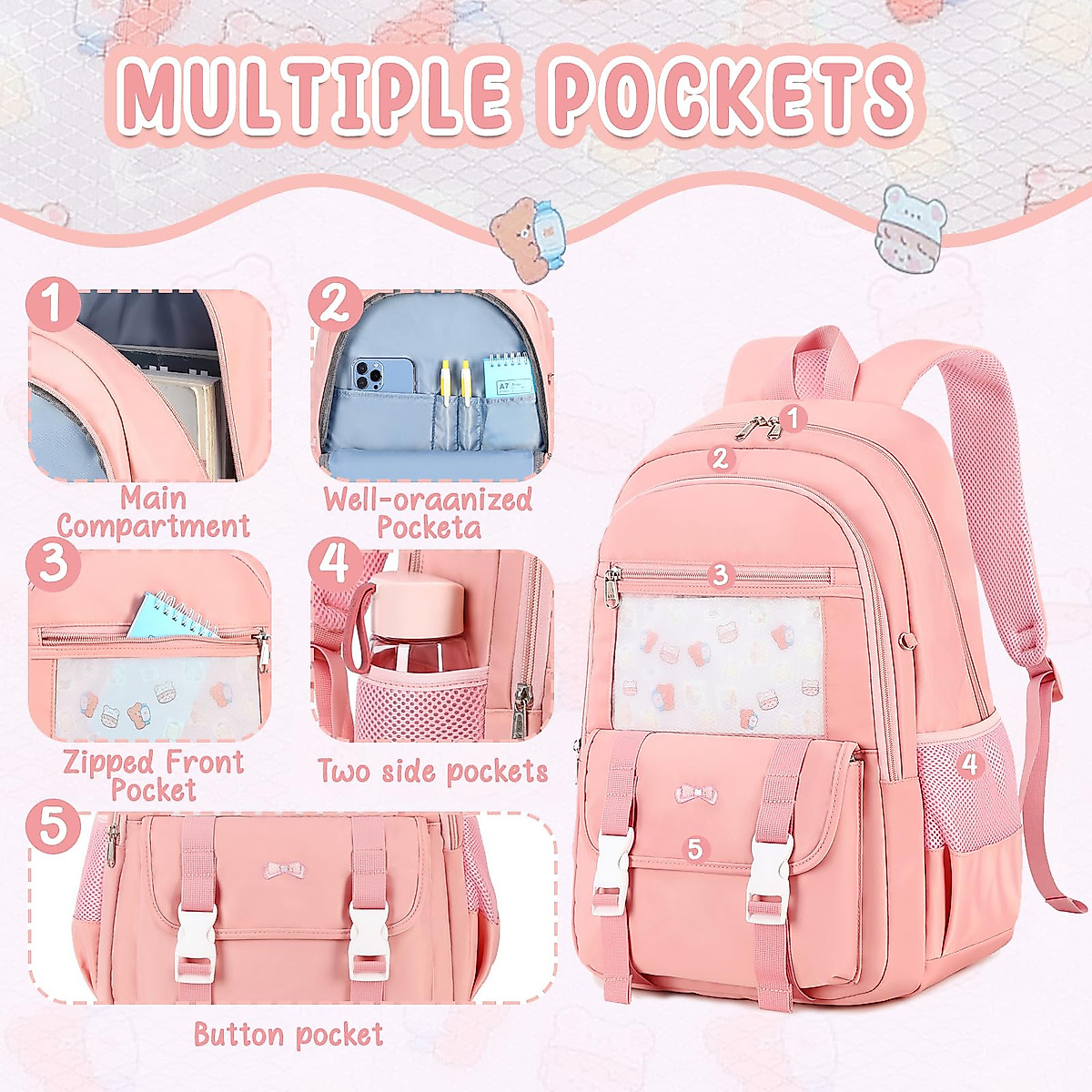 Bluboon Kids School Backpacks for Girls Elementary Bookbags Middle School bags Travel Rucksack Casual Daypack with Crossbaby Bag Messenger Bags