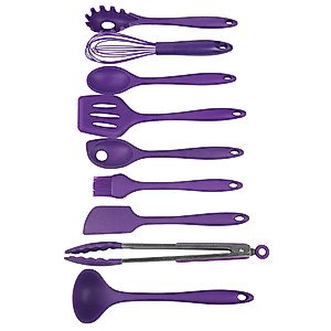 Chef Craft Premium Silicone Kitchen Tool and Utensil, 9 Piece Set, Purple