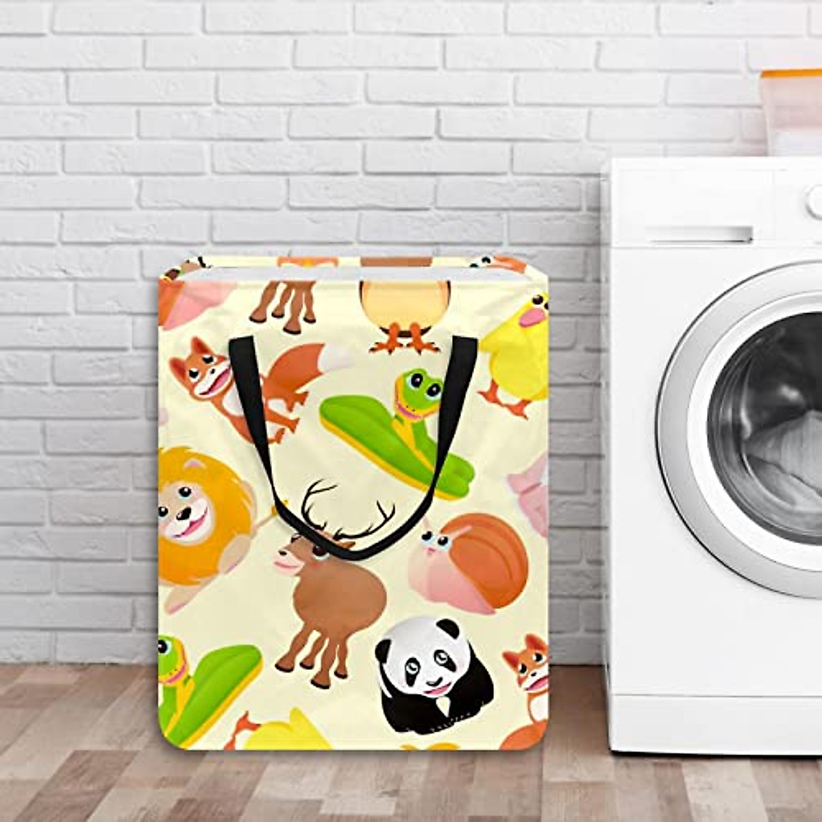 Laundry Baskets with Handles Foldable Fun Animals Print Storage Hamper for Adult Kids Teen Bedrooms Bathroom Dirty Clothes Sorter