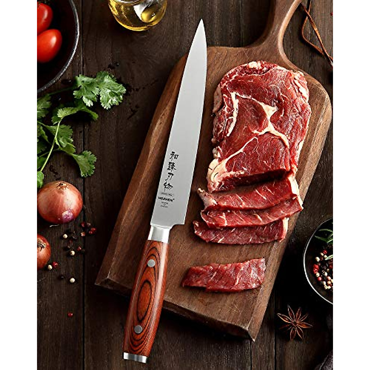 HEZHEN Stainless Steel Slicer Knife,German Steel Carving Knife, Pakka Wood Handle with Gift Box