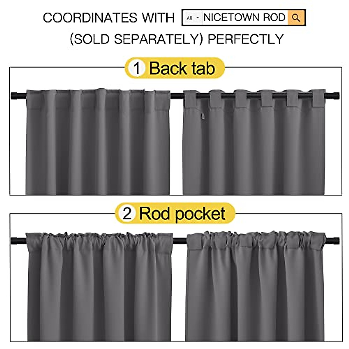 NICETOWN Blackout Window Curtains for Camper - (Grey Color) 42x40 Inch, 2 Panels Set, Thermal Insulated Room Darkening Blackout Drapes/Draperies with Rod Pocket & Back Tab for Loft