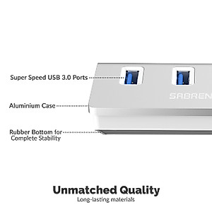 SABRENT Premium 4 Port Aluminum USB 3.0 Hub with 5V 4A 100V-240V to DC Power Adapter