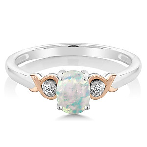 Gem Stone King 925 Sterling Silver and 10K Rose Gold 7X5MM Oval Gemstone Birthstone and Diamond Accent Engagement Ring | Wedding Anniversary Promise Ring For Women | Available In Size 5-9