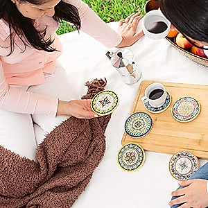 Absorbent Ceramic Bohemian Coasters for Drinks: Regal Robin Drink Coaster Set - Cute 4 Inch Novelty Coasters with Cork Back for Home, Office, Restaurant - Coffee Table, Desk, Kitchen Decor - Set of 6