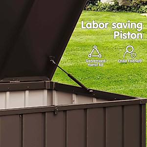 WIIS' IDEA 200 Gallon Storage Deck Box, Outdoor Waterproof Storage Deck Box w/Lockable Lids, Mobility Rollers, Large Storage Container for Patio Furniture for Garden Tools and Pool Supplies,Brown