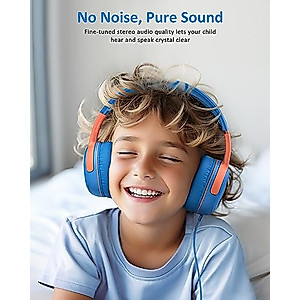 Kids Headphones, ELECDER S8 Wired Headphones for Kids with Microphone for Boys Girls, Adjustable 85dB/94dB Volume Limited, 3.5 mm Jack for School/Kindle/Smartphones/Tablet/Airplane Travel(Blue/Orange)