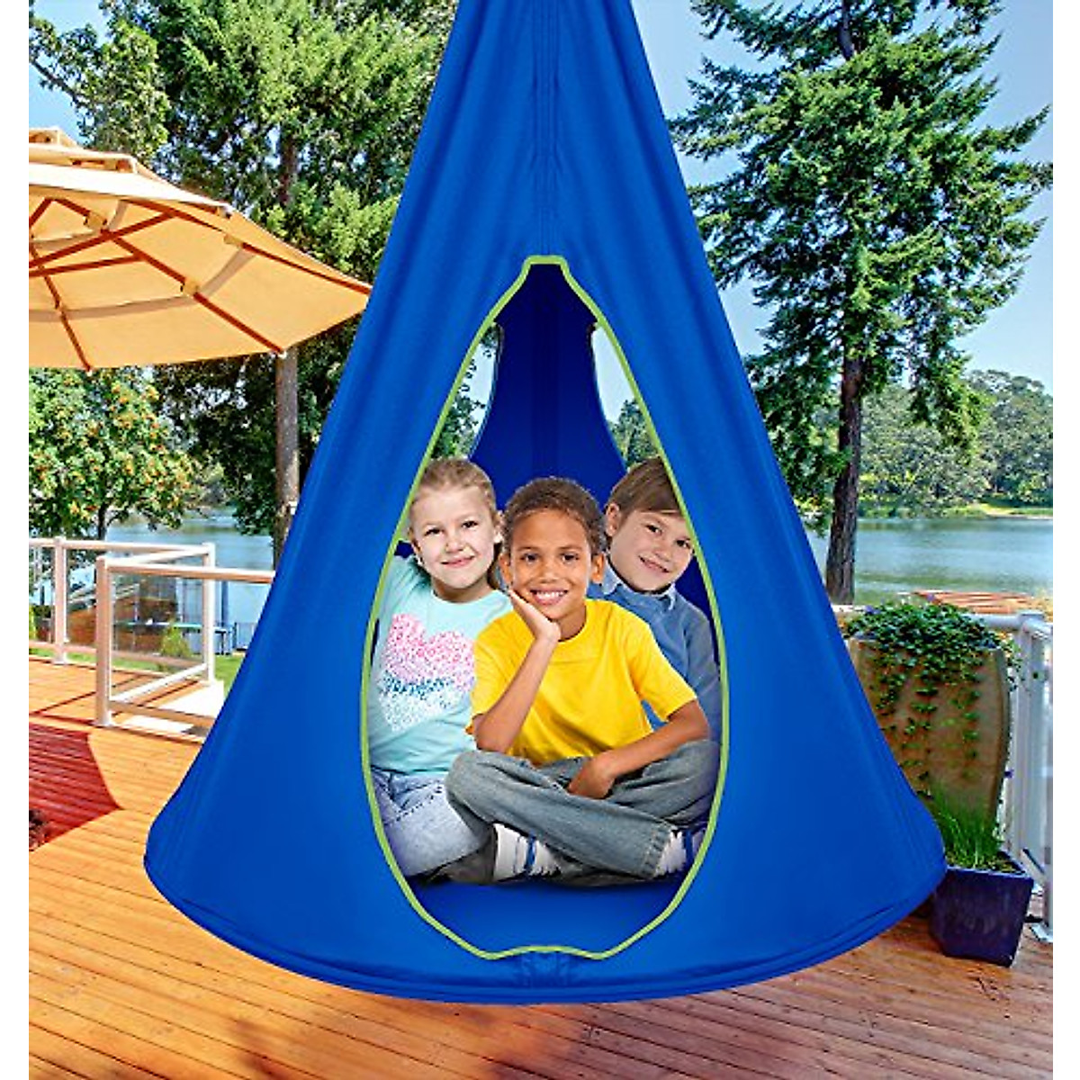 Sorbus Pod Swing for Kids - Durable Hanging Hammock Chair w/Adjustable Rope - 2 Windows & 1 Entrance - Tree Tent Sensory Swing for Kids Indoor Outdoor Use - 250lbs Sturdy Nest Swing - (40", Blue)