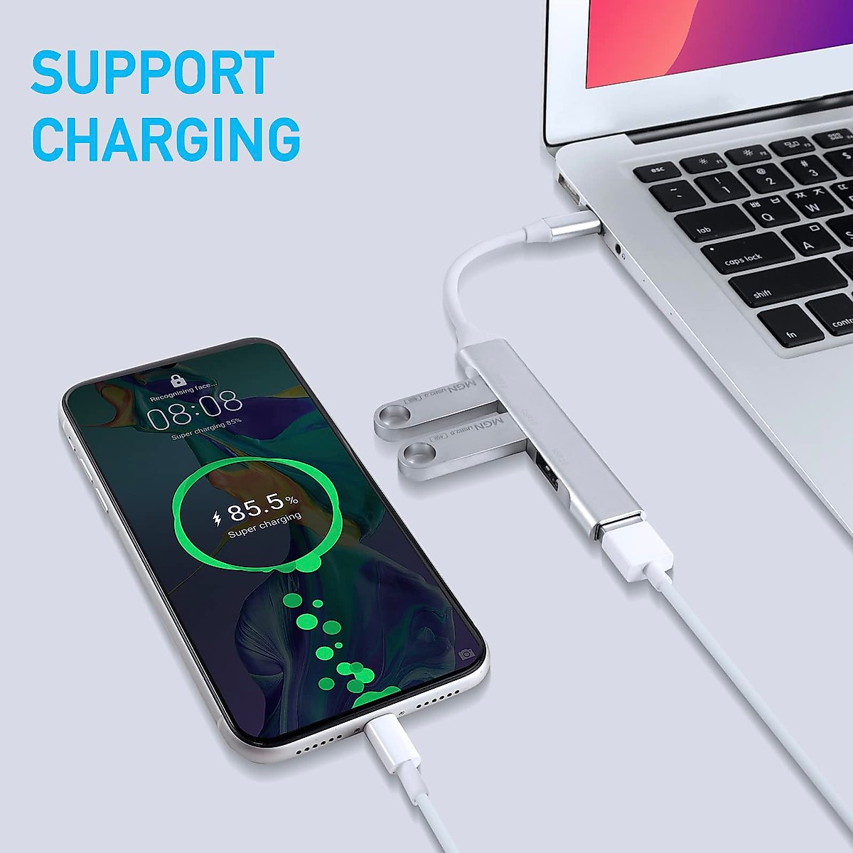USB C Hub Aluminium Alloy USB C to USB Adapter 4-Port USB Hub Ultra-Slim Data USB Expander Fast Data Transfer USB Splitter for Laptop, Compatible with Windows PC, Mac, Printer, Mobile HDD