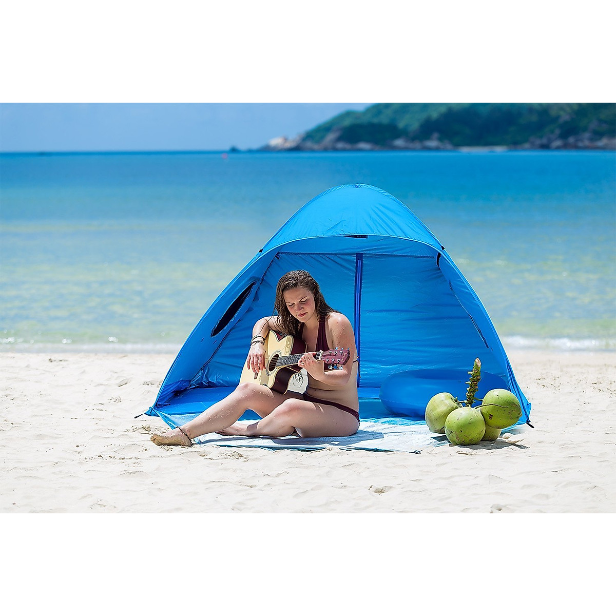 Extra Large Beach Tent Sun Shade Shelter Pop Up Instant Portable Outdoors 3-4 Person Beach Cabana Sets Up in Seconds, Blue, 78.7" L X 47.2" W X 51.2" H