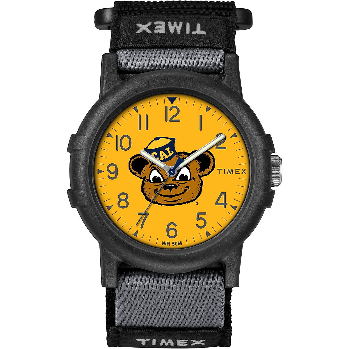 TIMEX Unisex Collegiate Recruit 38mm Watch - U Cal Berkeley Golden Bears Black Fabric Strap