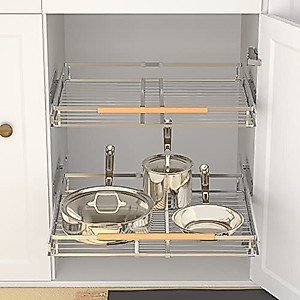 GEDLIRE Expandable Pull Out Sliding Drawers for Cabinets, Heavy Duty Slide Out Cabinet Organizer Basket, Pullout Pantry Shelves for Kitchen, Under Sink, Wardrobe, 16.3"-26.3" W x 17.3" D