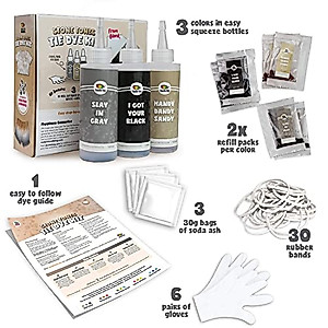 Neutral Black Tie Dye Kit Including Tan & Charcoal Grey Dye - 3 Pack Black Tie Dye Kit with 6 Refills Soda Ash Included Gray Tie Dye Party Supplies - DIY a Trendy Monochromatic Look (Gray Fabric Dye)
