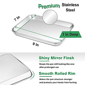 Joyair 9 Inch Toaster Oven Baking Pan, Professional Stainless Steel Small Bakeware Metal Tray for Roasting & Grilling, Bake Cookie/Bacon/Bread, Rust-free & Non-toxic, Dishwasher Safe & Easy Clean