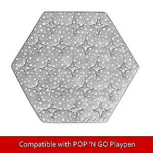 Hexagon Playpen Mat Compatible with POP 'N GO Baby Playpen, 59 Inch Hexagon Playpen Mattress Pad, Non Slip and Cushion Play Mat Grey with Star Print
