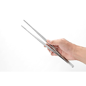 HALO FORGE 2 Pcs Kitchen Fine Tweezers Tongs - 12 Inch Stainless Steel Food Tweezers Set, Professional Extra-Long Chef Cooking Tweezers for BBQ Bar Meat (Silver)