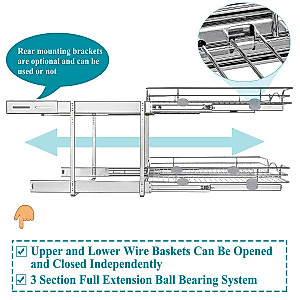 OCG 2 Tier Pull Out Cabinet Organizer (12.5" W x 21" D), Pull Out Drawers for Kitchen Cabinets, Pull Out Shelves for Base Cabinet Organization in Kitchen Bathroom Pantry, Chrome Finish