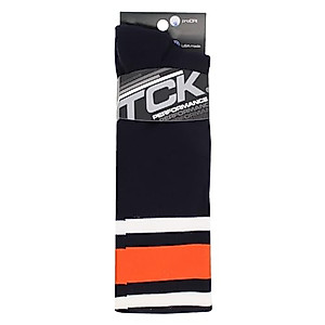 MadSportsStuff Dugout Striped Baseball Socks Pattern E (Navy/Orange/White, Medium)