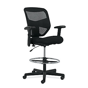 HON Prominent Standing Desk Stool Adjustable Tall Office Chair with Foot Rest, High Back Support, Arms - Standing Desk Chair Ergonomic Office Chair Counter Height Drafting Chair Swivel Rolling Wheels