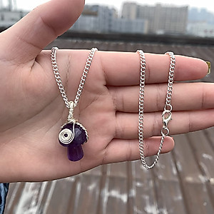 Tsnamer Mushroom Crystal Necklace Wire Wrapped Crystal Mushroom Pendant Necklace for Women Jewelry Gifts (Amethyst Silver)