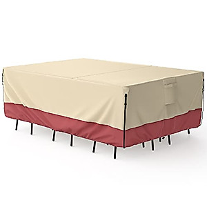 Patio Furniture Set Cover Waterproof, 600D Heavy Duty Lawn Patio Furniture Covers, U-COMSO Outdoor Sectional Sofa Cover Patio Table Chair Set Cover, 90 ''W x 62'' D x 28'' H, Beige & Orange