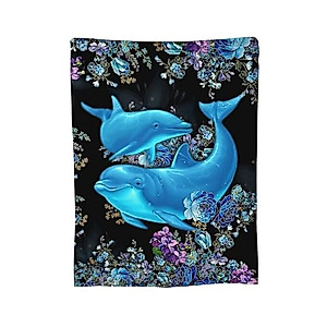 Dolphin Blanket Ocean Dolphin Plush Throw Blanket Super Soft Cozy Warm Fleece Dolphin Bedding Blanket Gifts for Kids Girls Boys Women 40"X50"