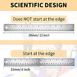 3 Pieces Stainless Steel Cork Back Rulers Set 1 Piece 12 Inch and 2 Pieces 6 Inch Non Slip Straight Edge Rulers with Inch and Metric Graduations for School Office Engineering Woodworking