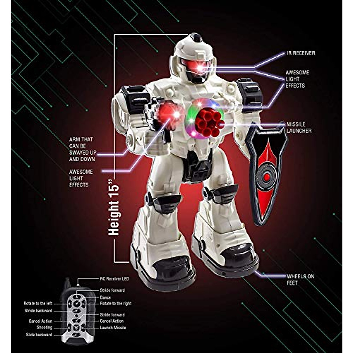 WolVolk 10 Channel Remote Control Robot Police Toy with Flashing Lights and Sounds, Great Action Toy for Boys