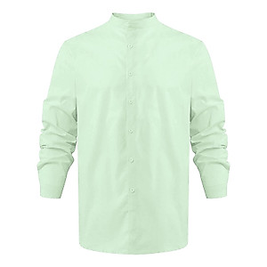 Men Linen Button Up Dress Shirt Long Sleeve Casual Cotton Beach T Shirts Stand Collar Solid Color Summer Yoga Tops (Light Green,X-Large)